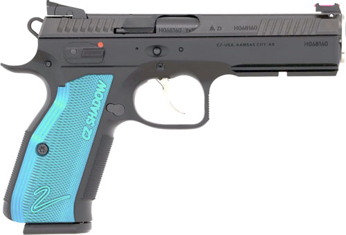 CZ CUSTOM SHADOW 2 ACCU 9MM FS - 17-SHOT BLACK POLY BLUE GRIPS - Semi ...