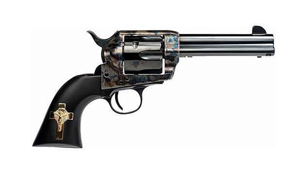 CIMARRON HOLY SMOKER 45LC FS 4.75" CC/BL GOLD CROSS BLACK
