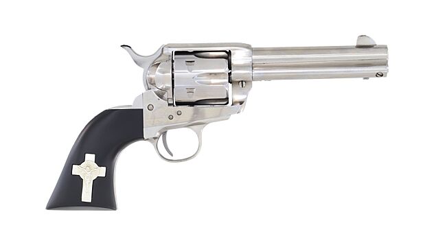 CIMARRON HOLY SMOKER 45LC FS 4.75" WHITE/SILVER CROSS BLACK