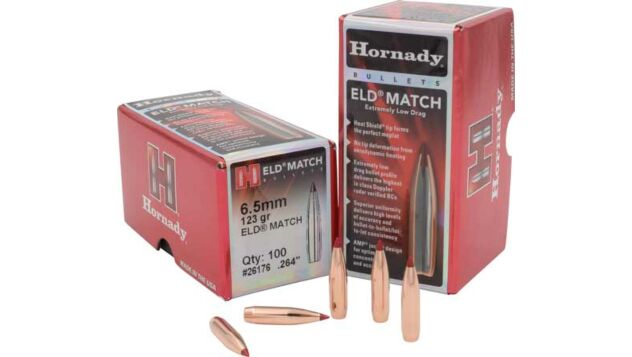HORNADY BULLETS 6.5MM .264 123GR ELD-MATCH 100CT 25BX/CS
