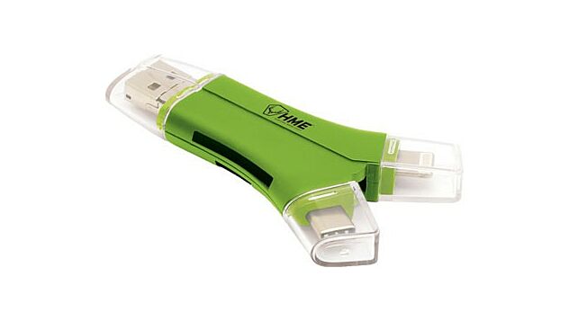 HME MEMORY CARD READER 4-IN-1 APPLE OR ANDROID DEVICES