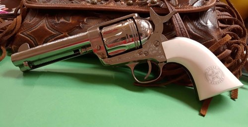 CIMARRON TEXAS RANGERS 45LC - PW FS 4.75in. ENGRAVED NICKEL - Revolvers at GunBroker.com ...